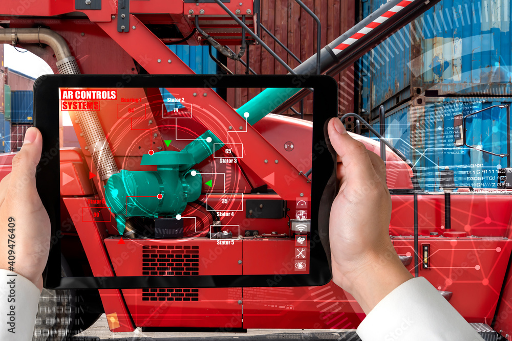 Engineer use augmented reality software in smart factory production ...