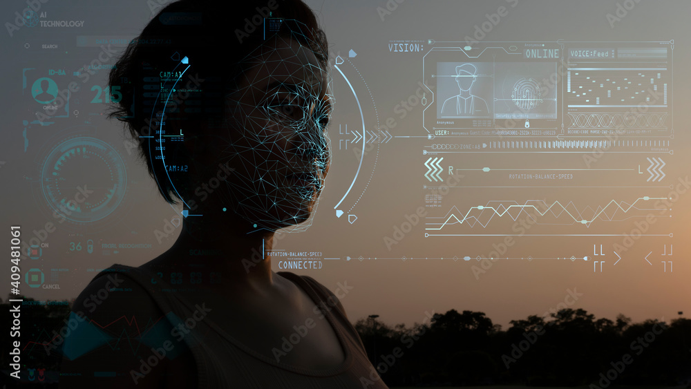 Facial Recognition System concept with Face Recognition and 3D scanning ...