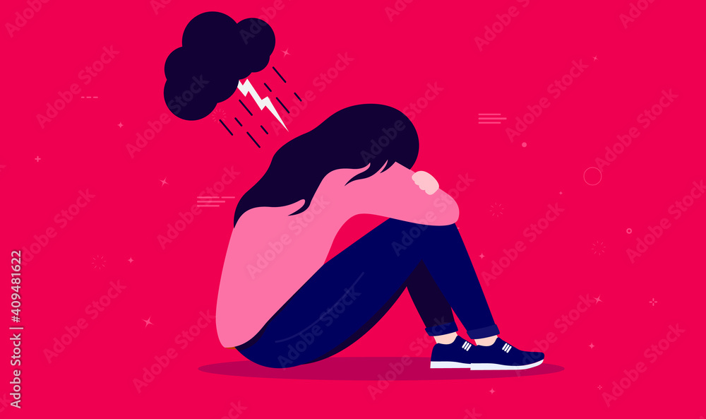 Depressed teen girl - Female person with dark cloud over head ...