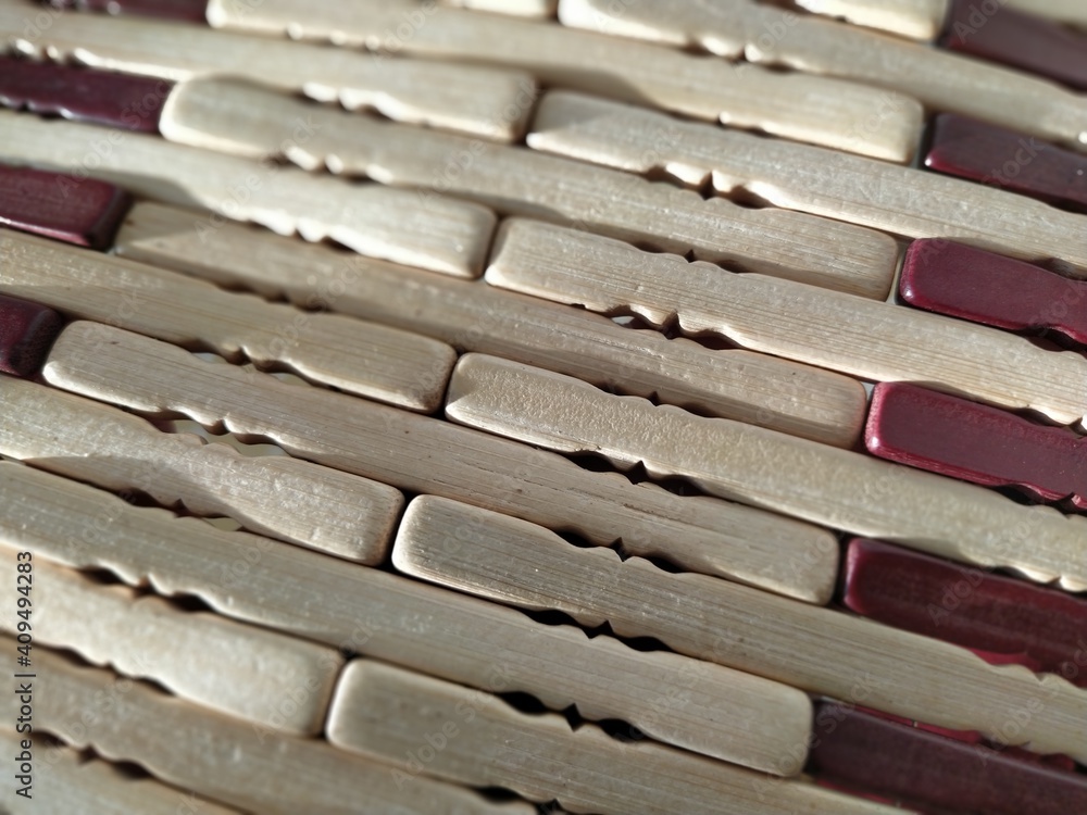 reed or wood mat. The rug is a mat under the hot. Knitted processed ...