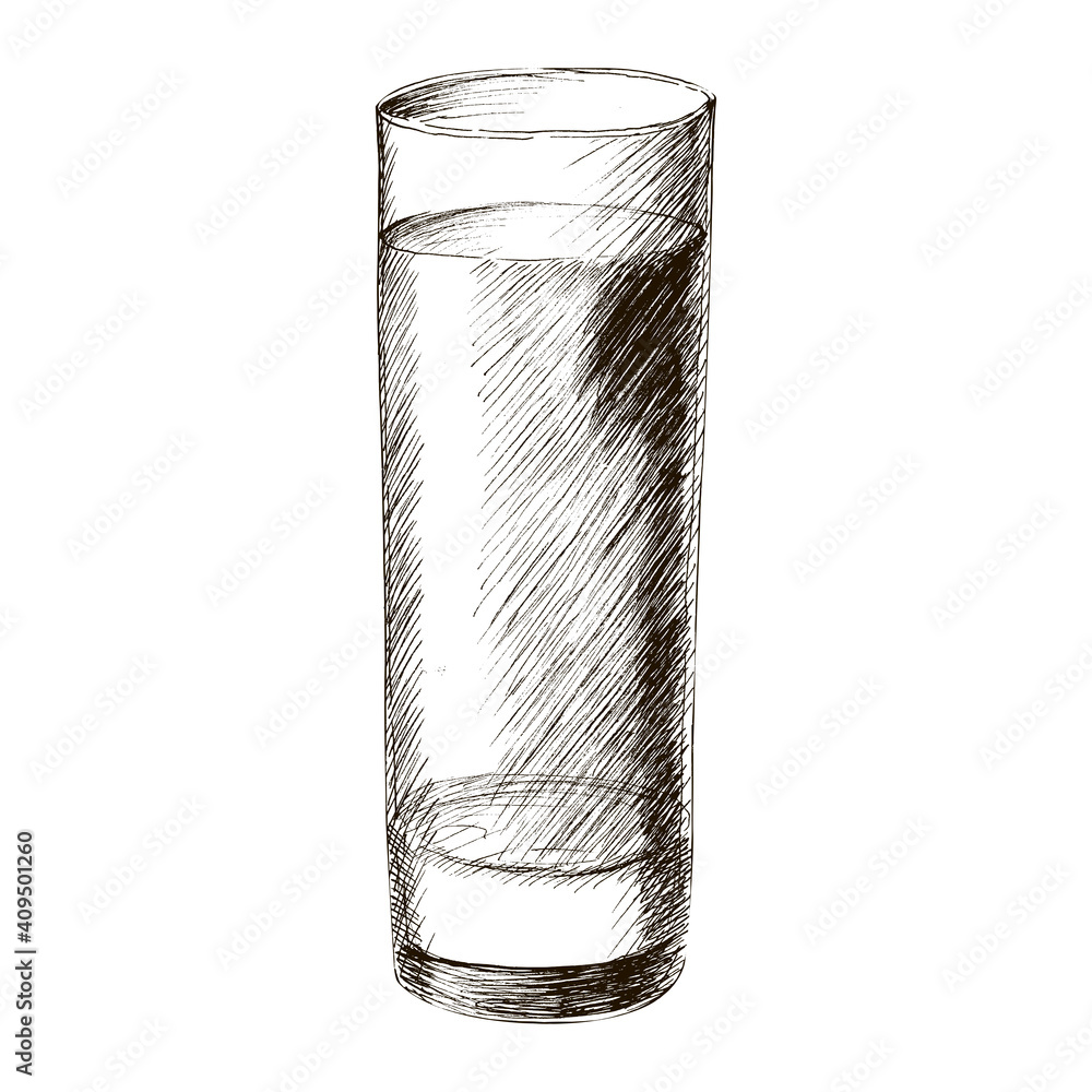 Vector monochrome sketch illustration of hand drawn highball glass ...
