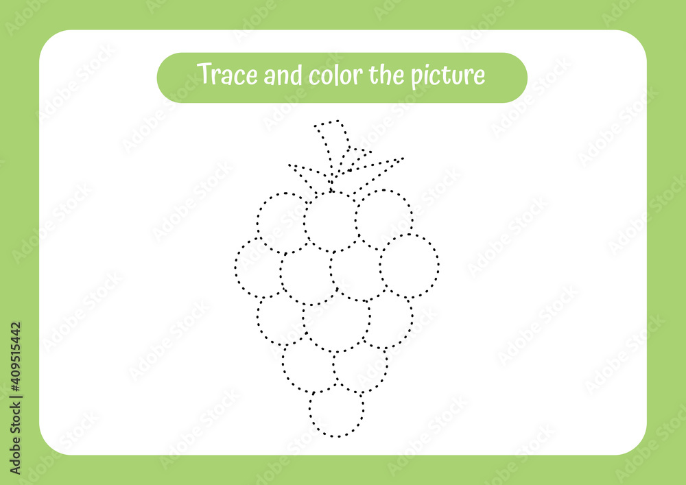Grape. Trace and color the picture. Educational game for children ...
