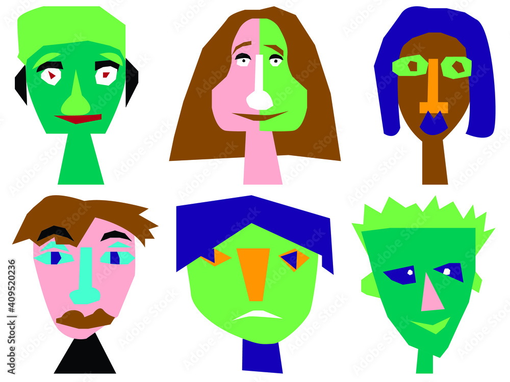 Vector graphics-six abstract funny portraits of avatars imitating ...