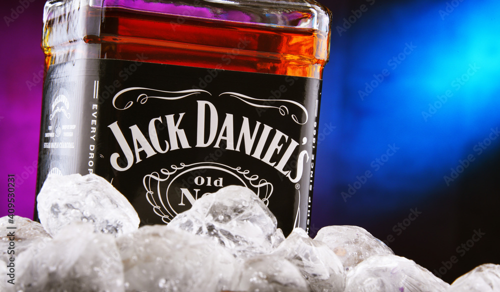 Bottle of Jack Daniel's bourbon in crushed ice Stock Photo | Adobe Stock