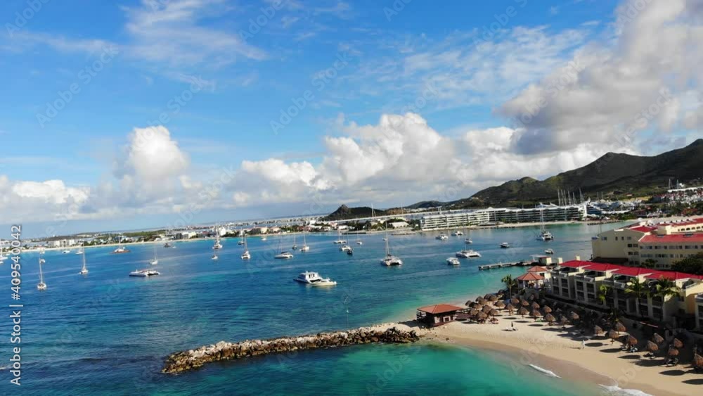 Aerial view of Simpson bay city on the Caribbean island of St.Maarten ...