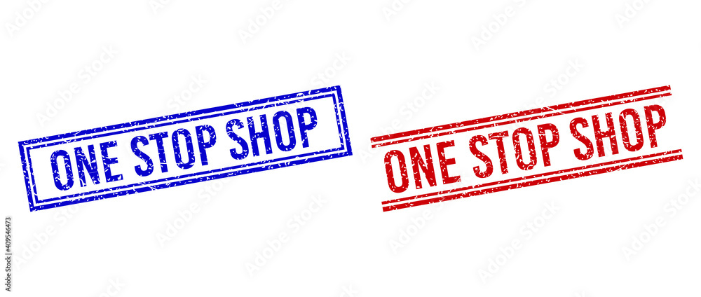 ONE STOP SHOP rubber imprints with grunge style. Vectors designed with ...