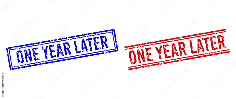 Vetor de ONE YEAR LATER rubber imitations with distress effect. Vectors ...