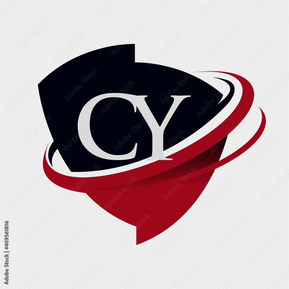 initial letter CY logotype company name colored red and black swoosh ...
