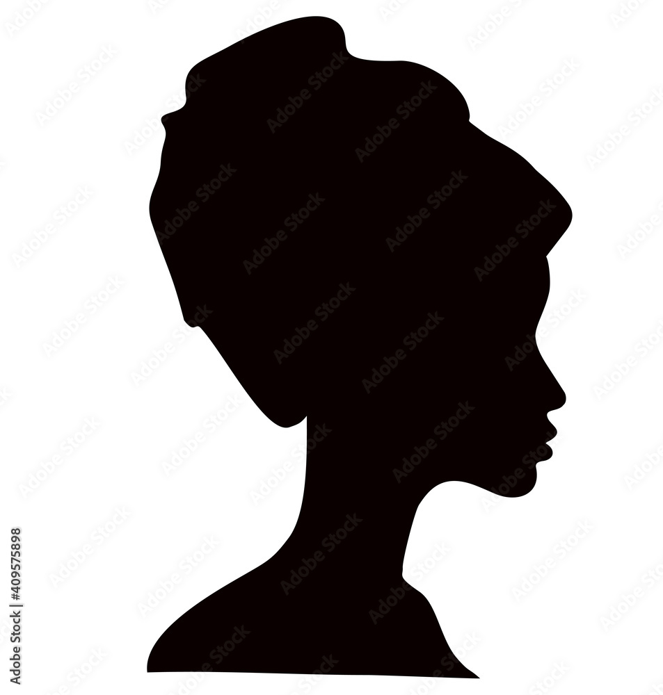Portrait of antique lady. Beautiful female head in profile. Black ...