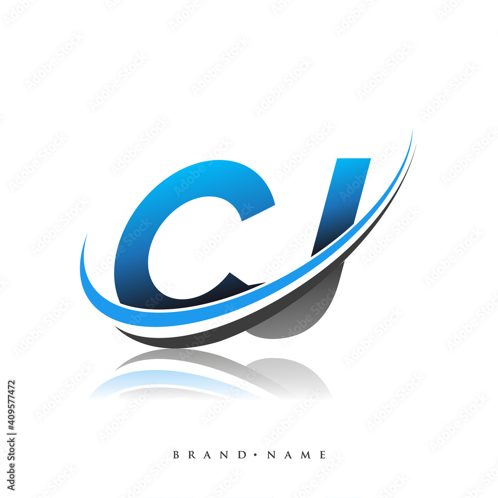 CJ initial logo company name colored blue and black swoosh design ...
