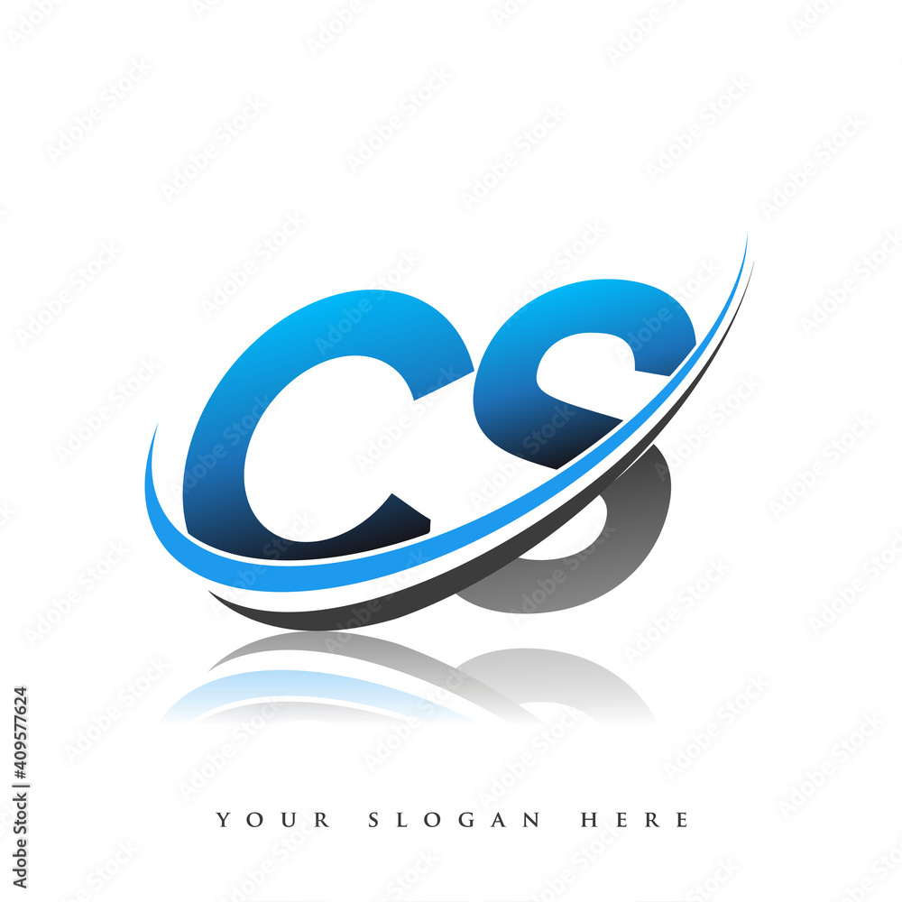 CS initial logo company name colored blue and black swoosh design ...