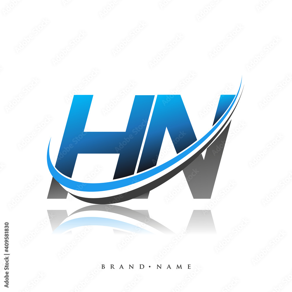 HN initial logo company name colored blue and black swoosh design ...