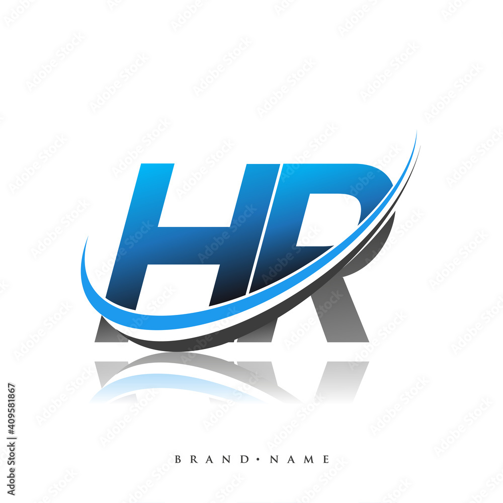 HR initial logo company name colored blue and black swoosh design ...