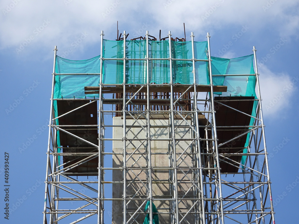 SHAH ALAM, MALAYSIA -AUGUST 8, 2020: Temporary staircase and falsework ...