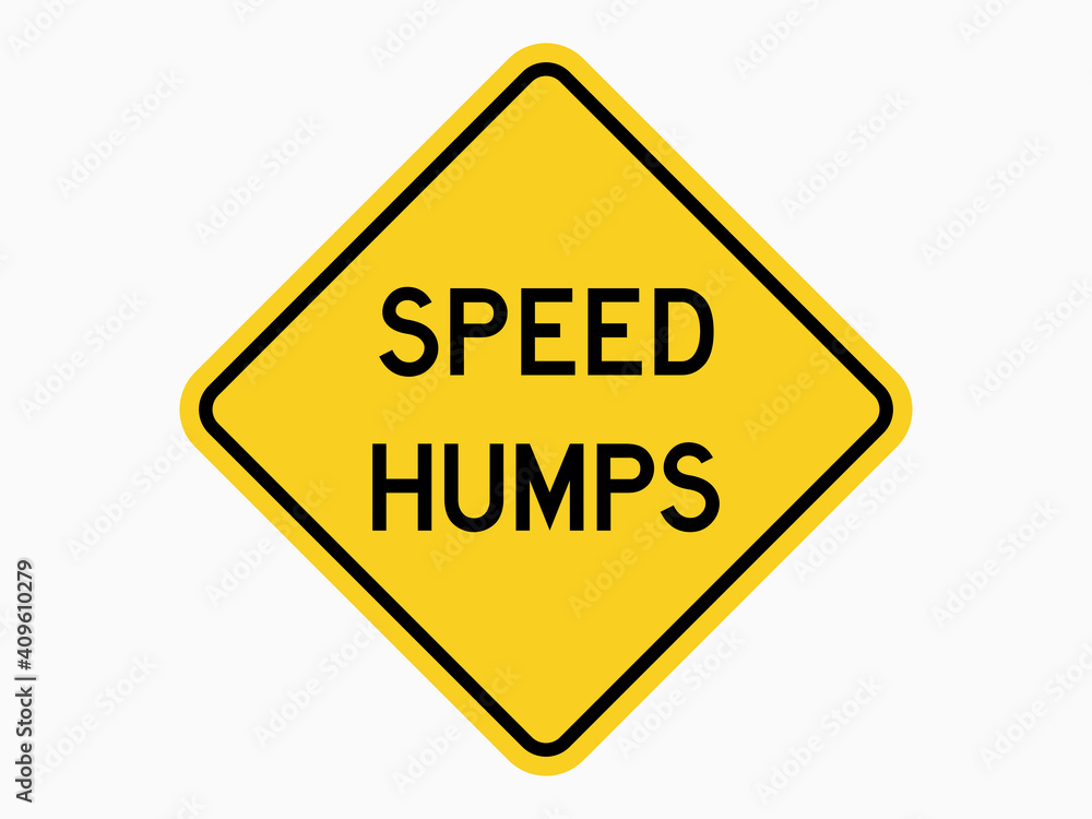 isolated speed humps warning sign, symbol on yellow round square on ...