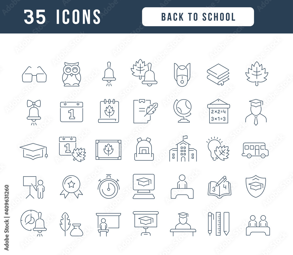 Fototapeta mapa świata dla dzieci Set of linear icons of Back to School | Fototapety dla DZIECI