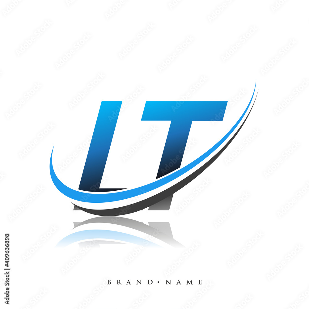 LT initial logo company name colored blue and black swoosh design ...