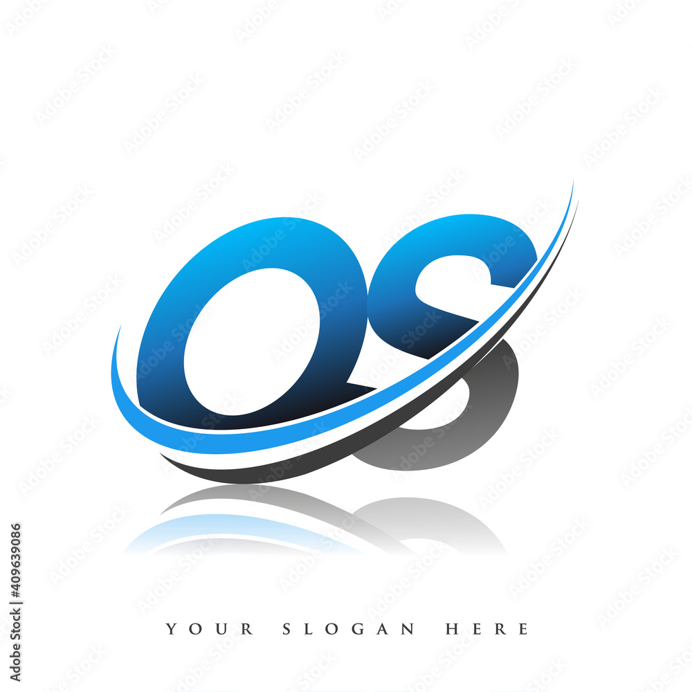 OS initial logo company name colored blue and black swoosh design ...