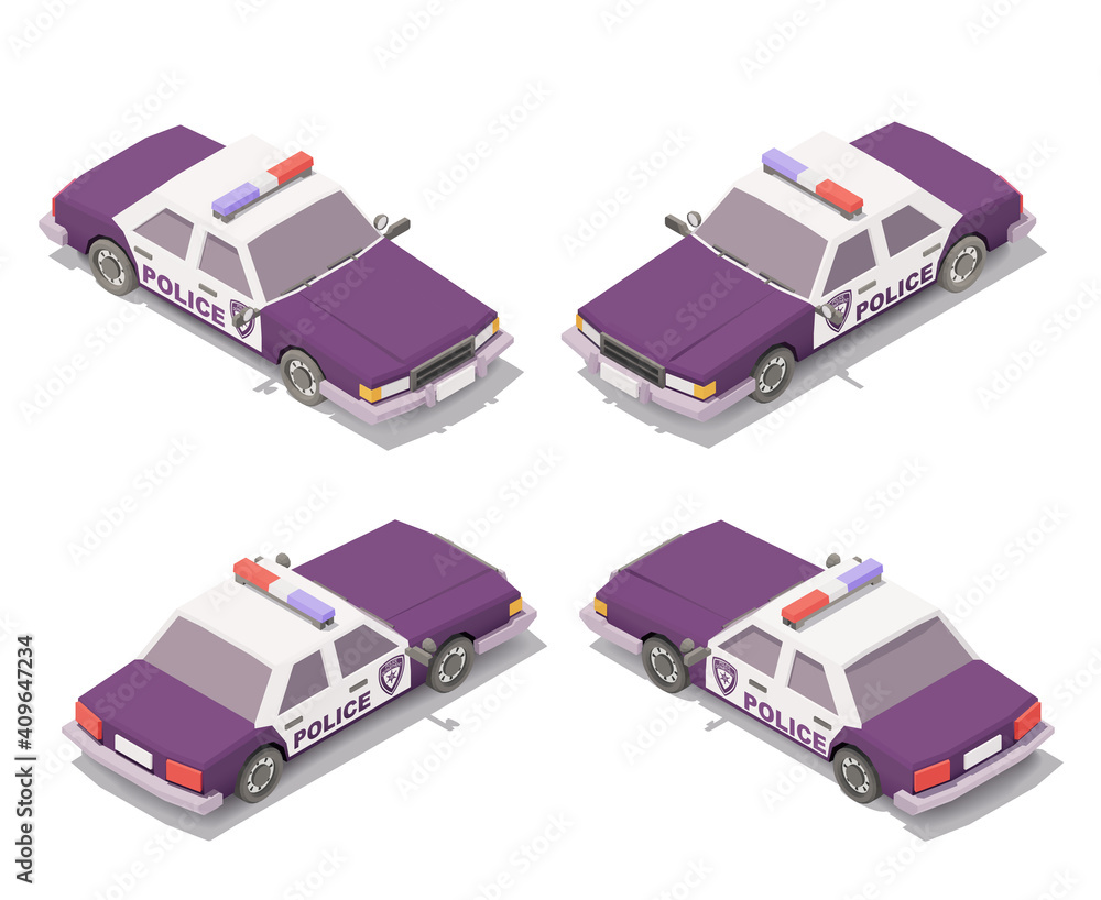 Vector isometric police car isolated on white background. Low poly car ...