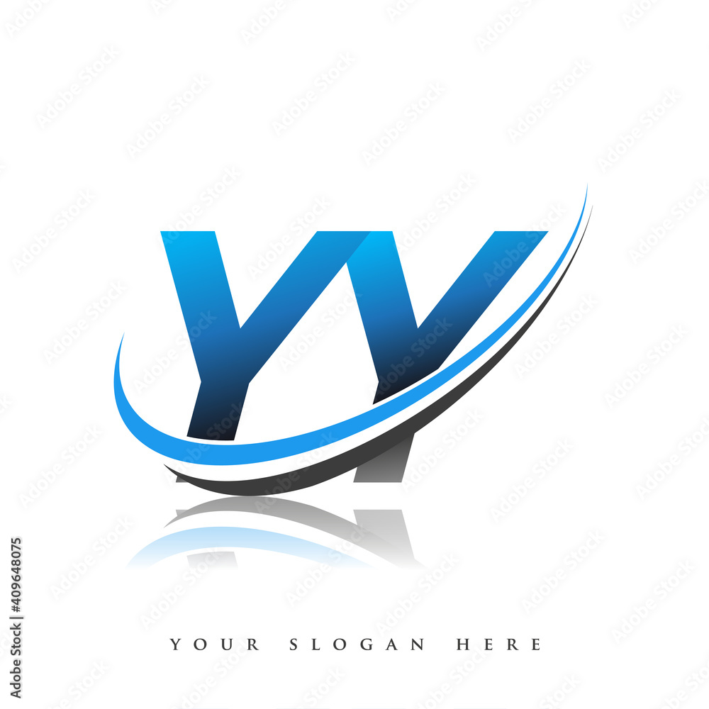 YY initial logo company name colored blue and black swoosh design ...