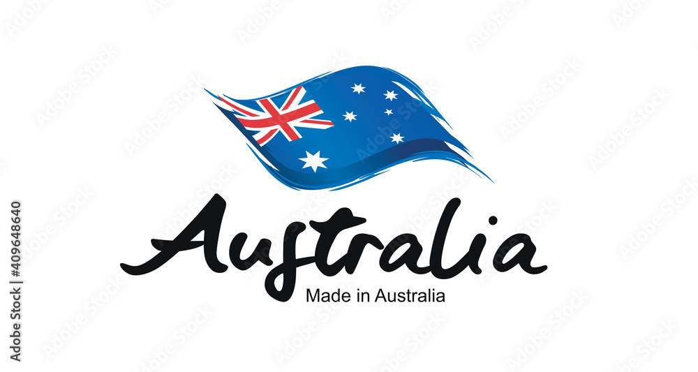 Made in Australia handwritten flag ribbon typography lettering logo ...