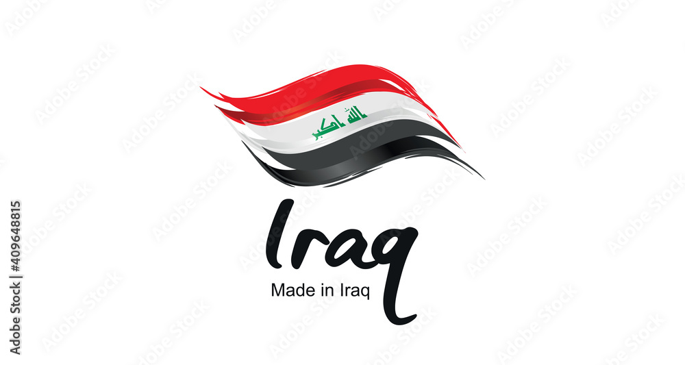 Made in Iraq handwritten flag ribbon typography lettering logo label ...