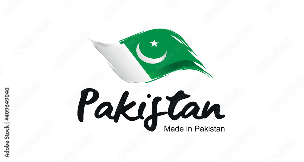 Made in Pakistan handwritten flag ribbon typography lettering logo ...