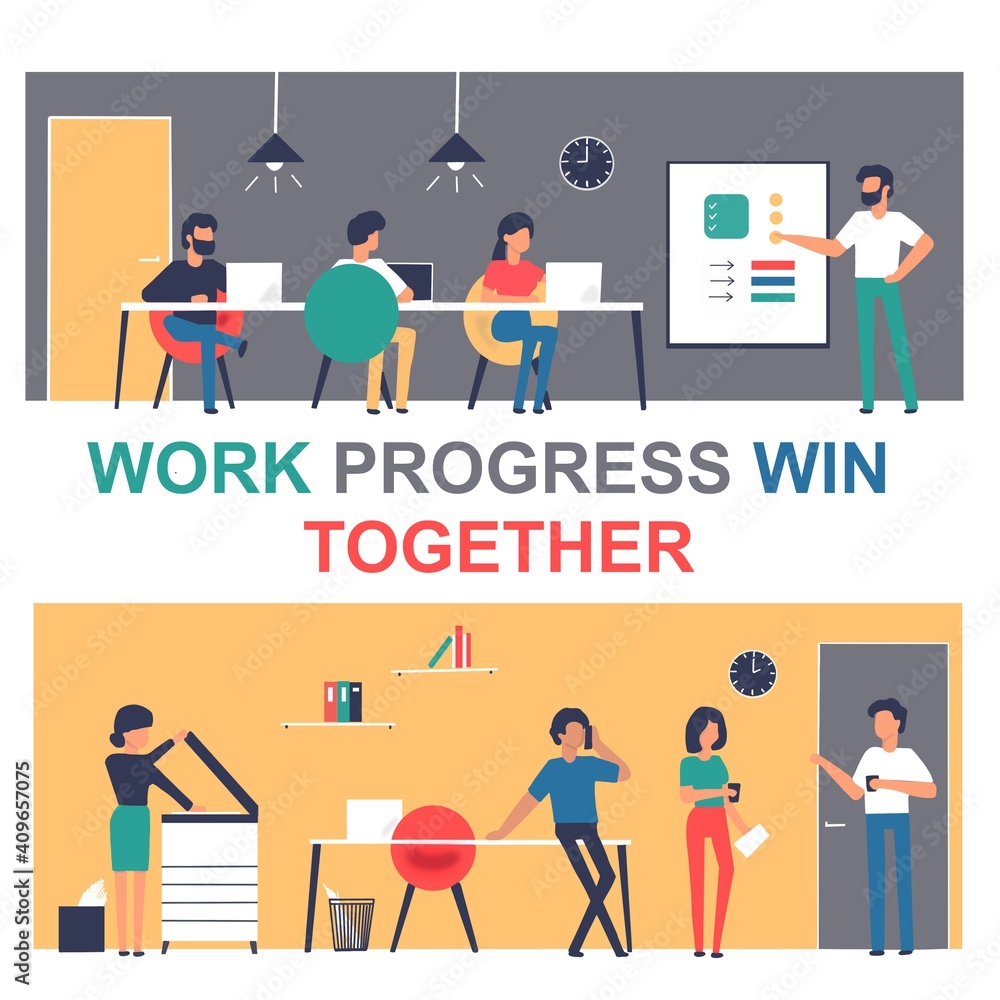 Stylized infographic flat illustration of a corporate culture and ...