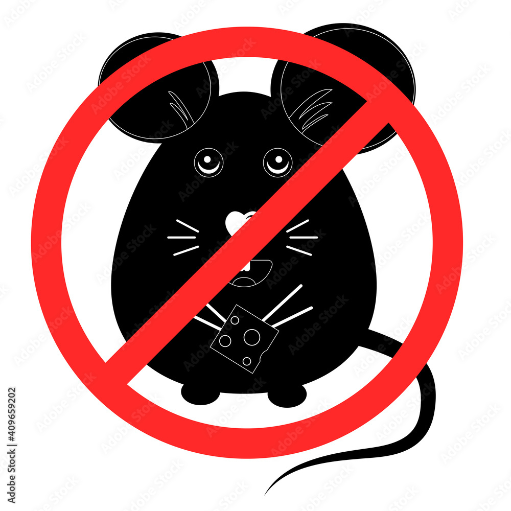 Black mouse silhouette prohibited isolated on white background, red ...
