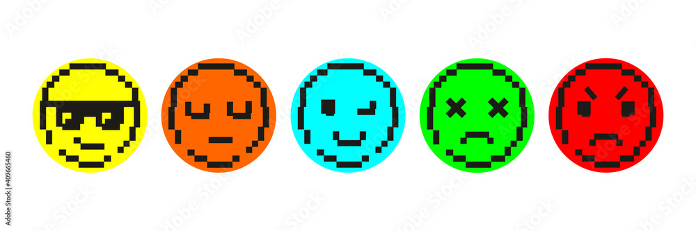 Vetor do Stock: Smile faces in pixel art. Various emoji icons. A set of ...