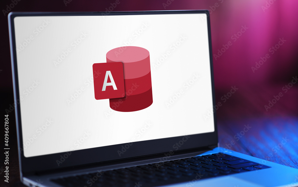 Laptop computer displaying logo of Microsoft Access Stock Photo | Adobe ...