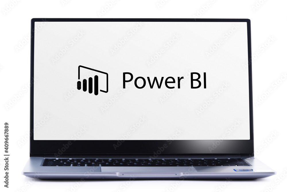 Laptop computer displaying logo of Microsoft Power BI Stock Photo ...