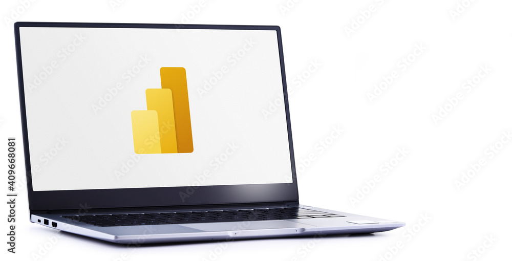 Laptop computer displaying logo of Microsoft Power BI Stock Photo ...