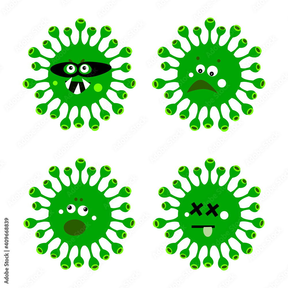 Scary, angry and sad face illustration of virus or coronavirus, vector ...