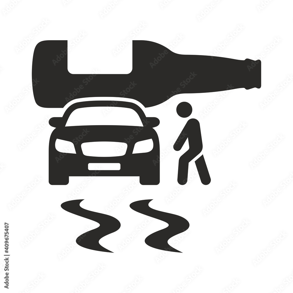 Do not drink and drive icon. Drunk man returning to his car. Drunk ...