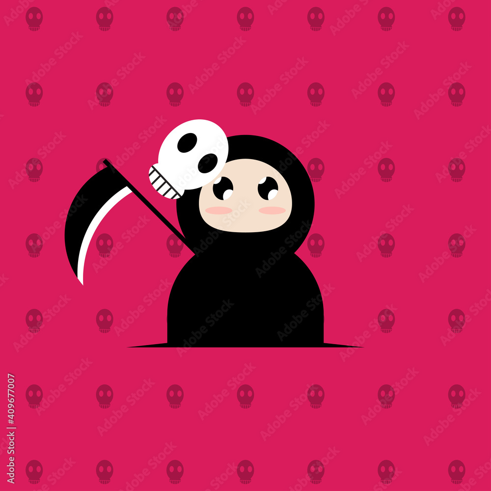 vector illustration of cute cartoon child in grim reaper costume Stock ...