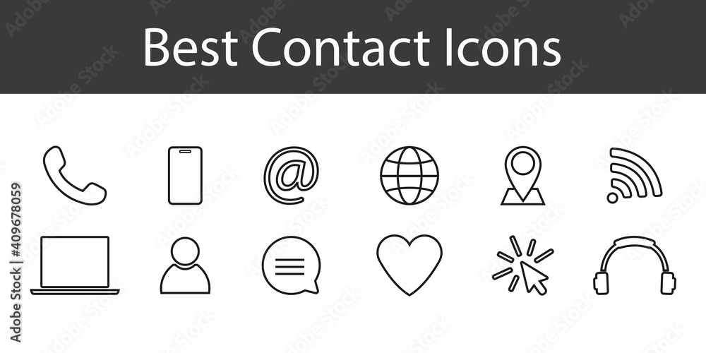 Collection of Business symbols. Contact us signs. Location and contact ...