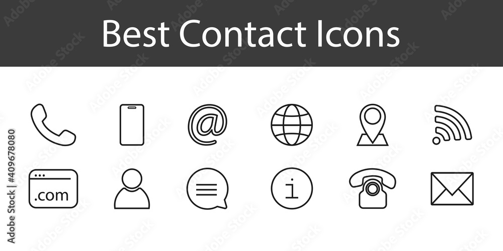 Collection of Business symbols. Contact us signs. Location and contact ...