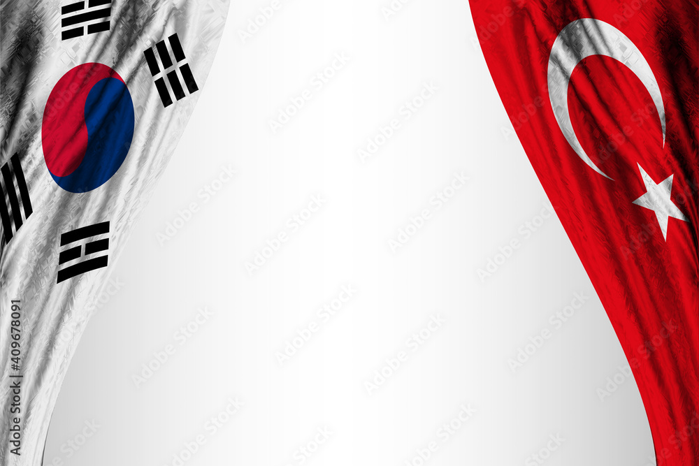 Flag of South Korea and Turkey with theater effect. 3D Illustration ...