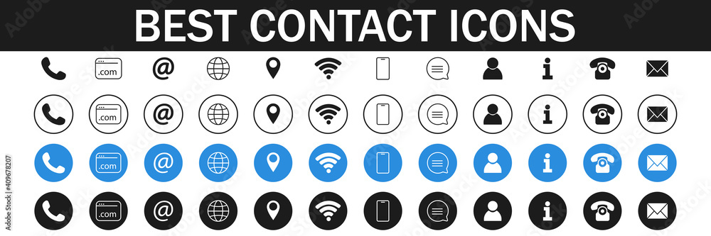 Collection of Business symbols. Contact us signs. Location and contact ...