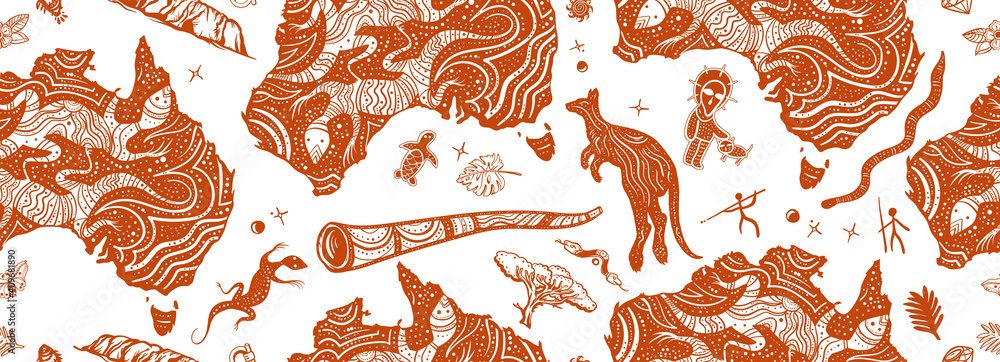 Australia. Old school tattoo background. Australian map, kangaroo and ...