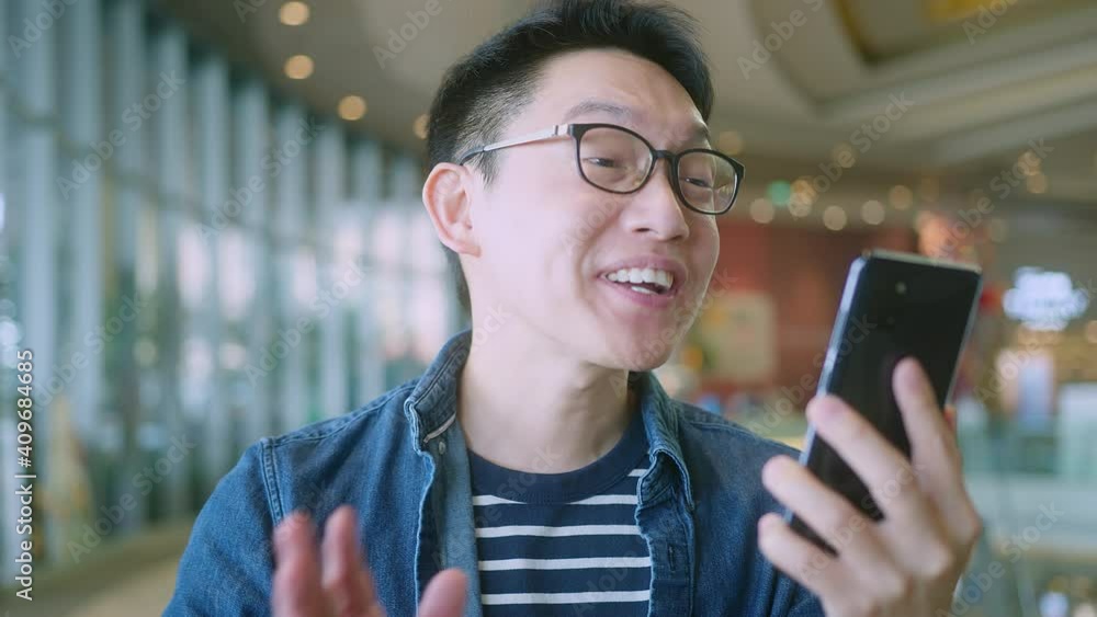 happiness asian daddy wearing glasses smile hand wave give a kiss to ...