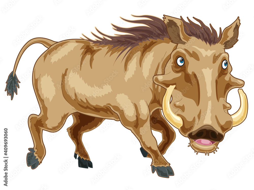 Warthog cartoon illustration is running Stock Vector | Adobe Stock