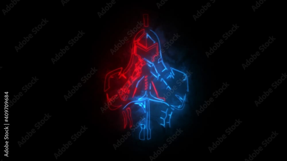 Red Blue Neon Knight Warrior Animated Logo Loop Graphic Element Stock ...