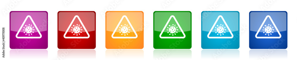 Coronavirus triangle warning sign, covid-19 caution icon set, square ...