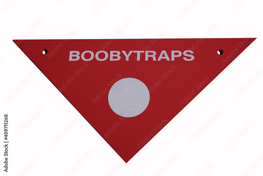 Red sign of danger. Warning sign booby traps Stock Photo | Adobe Stock