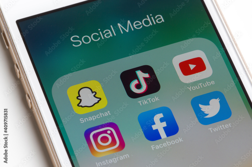 Portland, Oregon, USA - Nov 5, 2019: Snapchat, TikTok, Youtube ...