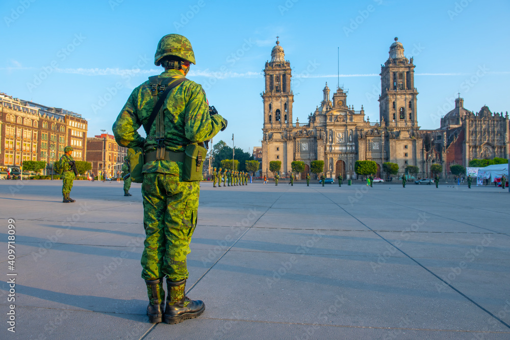 Raising Flag ceremony on Zocalo at Historic center of Mexico City CDMX ...