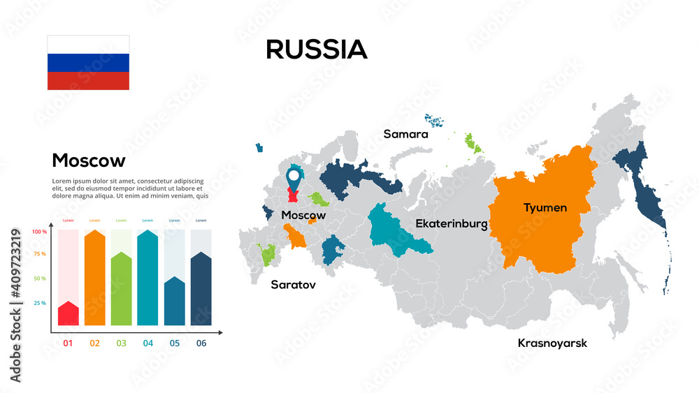 Russia map. image of a global map in the form of regions of Russia ...