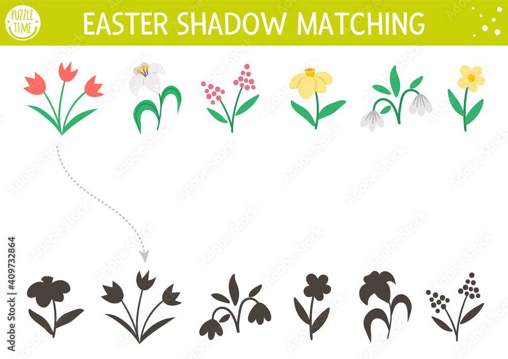 Easter shadow matching activity for children. Fun spring puzzle with ...